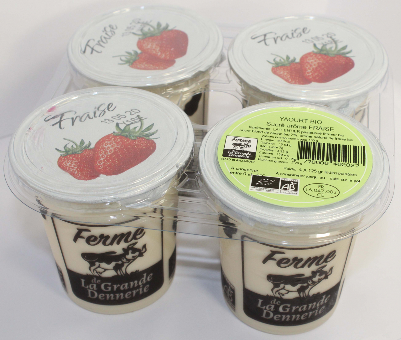 Yaourt fermier bio sucré fraise - 500 g - Le Potager De Couleau ...