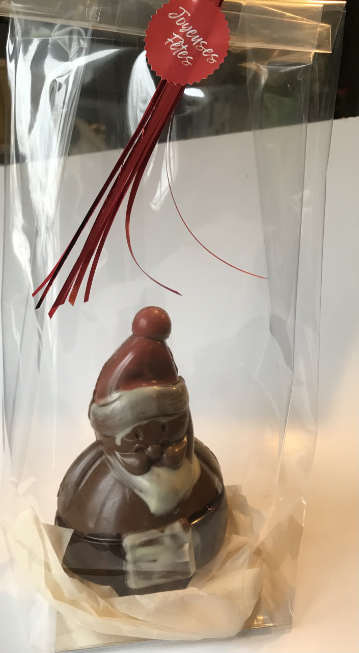 Père noël lait garni de friture - 125 g - Chocolats Demeuse - Locavor.fr